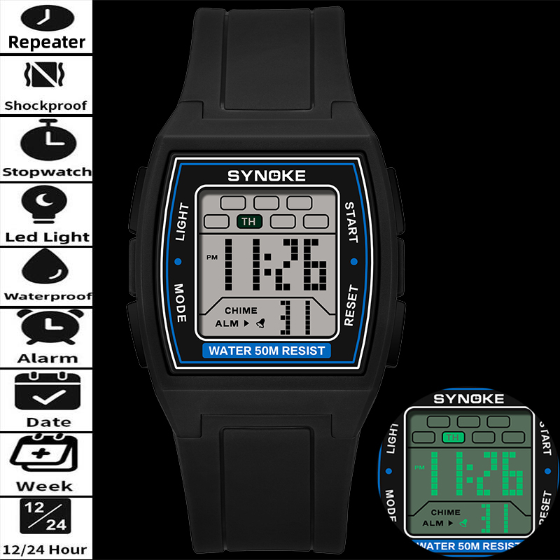 Synoke Man Digital Sport's Watches Fashion Retro Style 50M Waterproof ...
