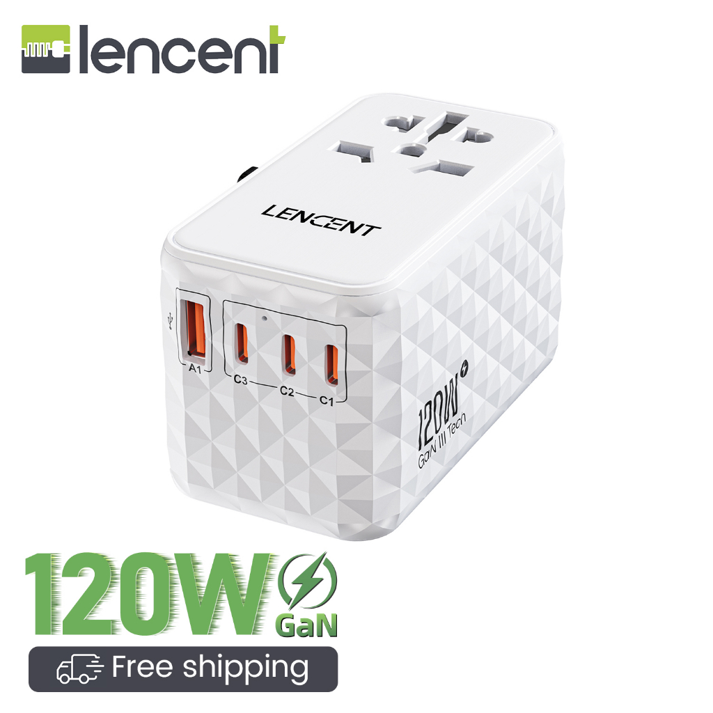 LENCENT 120W International Travel Adapter, GaN Universal Travel Adapter ...