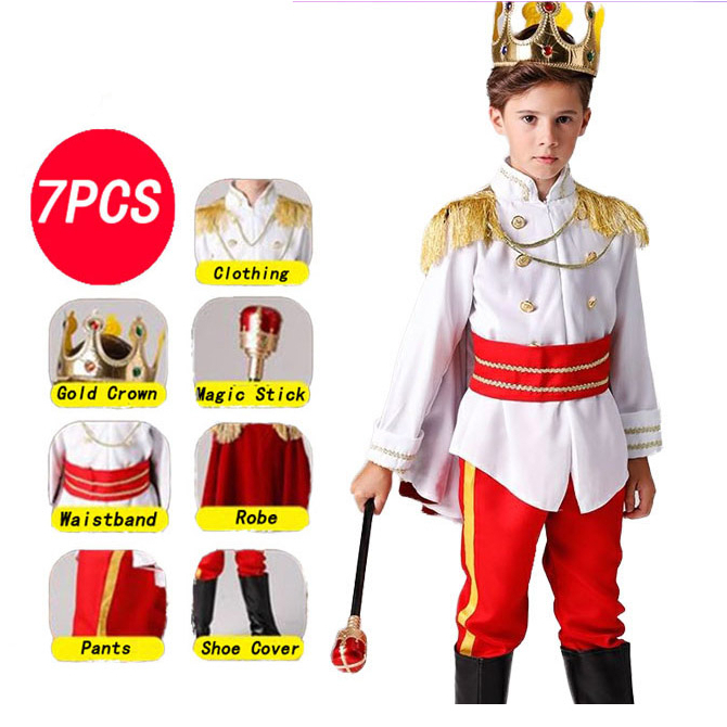 Prince King for boys Cosplay Halloween Costume for Kids Cape Crown for ...