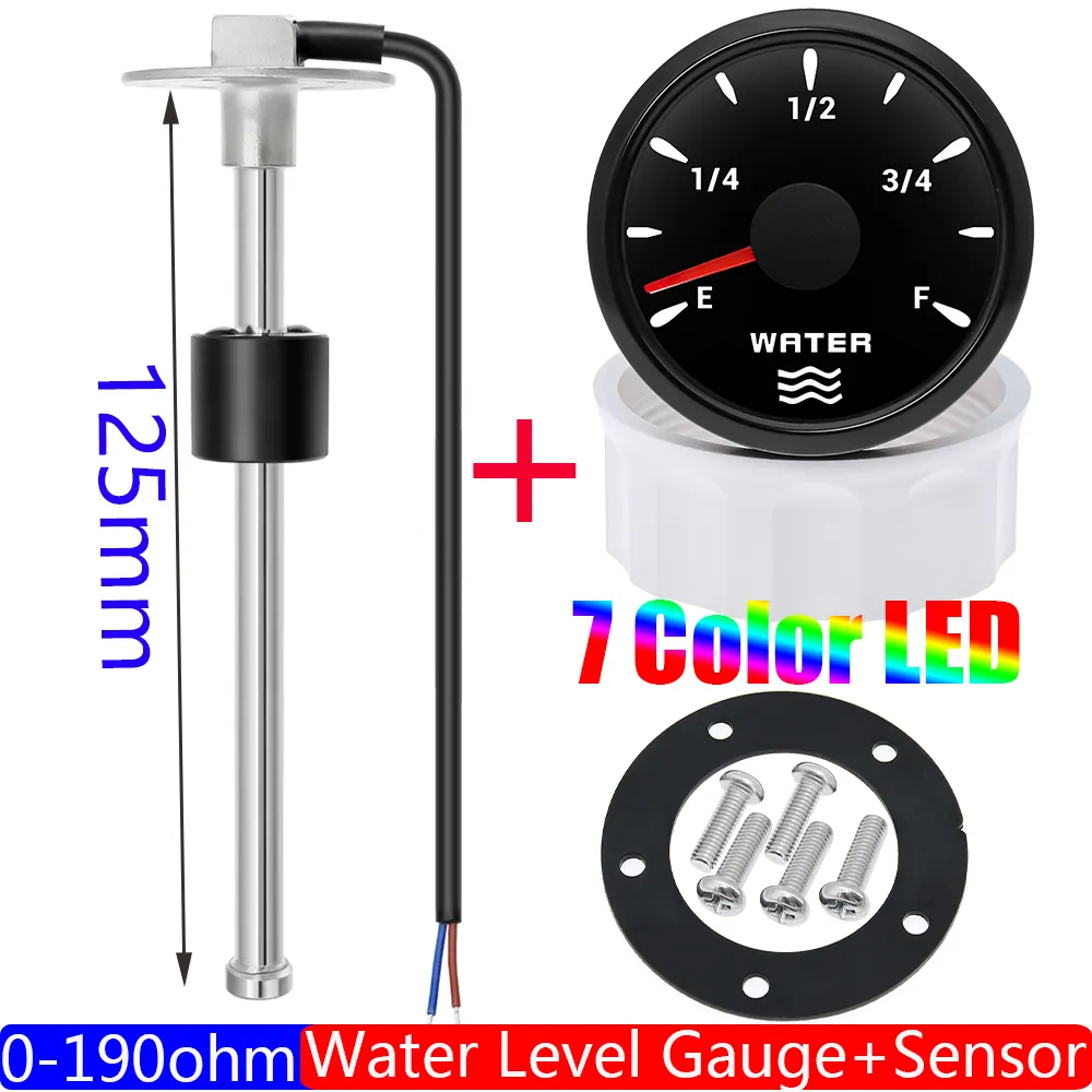 125mm 0-190 Ohm Water Level Sensor 52mm Water Level Gauge with 7 Color Backlight Water Tank ...