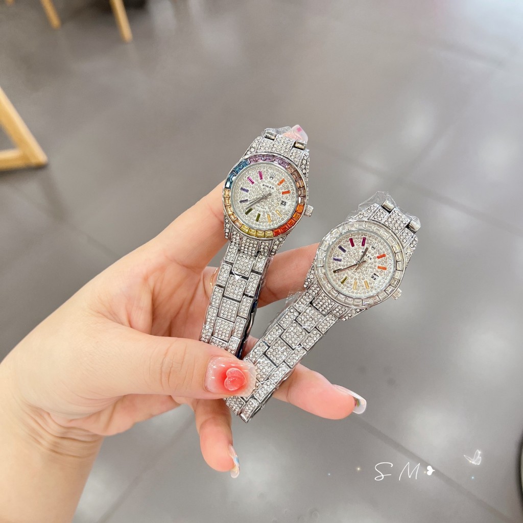 Trendy women's quartz watch, Rolex diary series full diamond watch ...