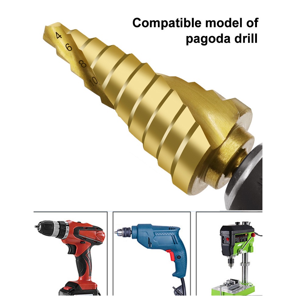 4241 Hexagonal Handle Pagoda Drill Step Drill Bit 4-22mm Titanium ...