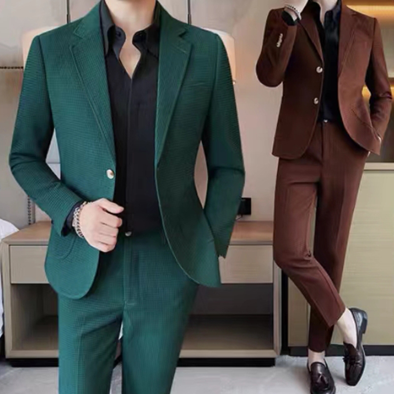 Suit Men Suit Suit Suit Waffle Casual Suit Slim-fit Fashion High-end ...