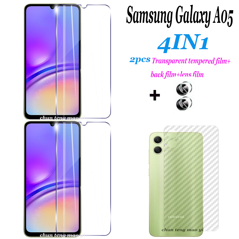 (4in1) For Samsung Gaxy A05 A05S A04S A04 A03S A03 A02 A02S with 2 screen transparent tempered ...