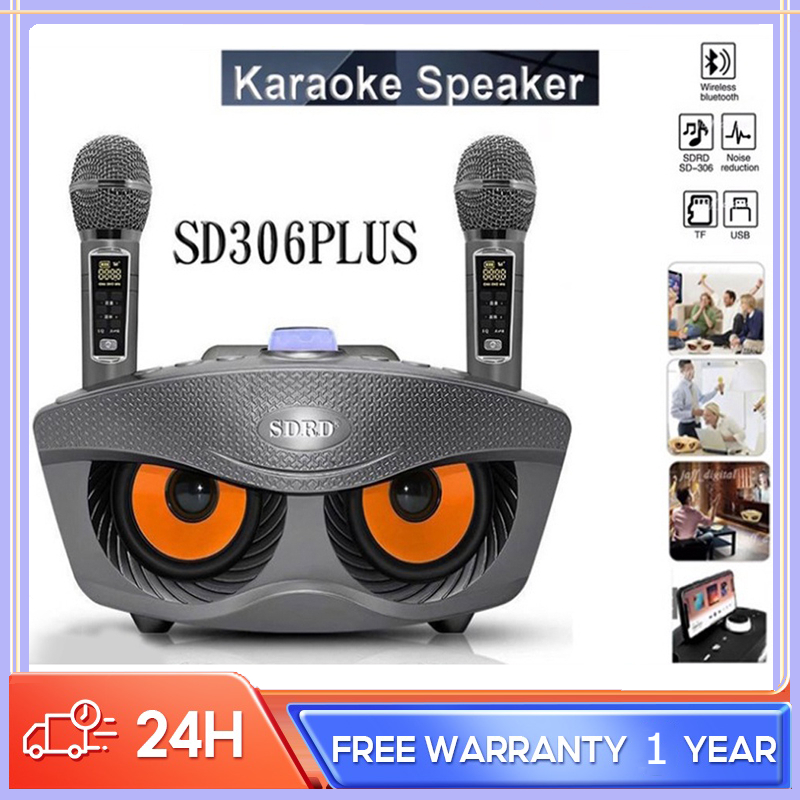 SDRD SD-306 Plus Wireless Bluetooth Dual Microphone Karaoke Portable 3D Stereo Speaker mic ...