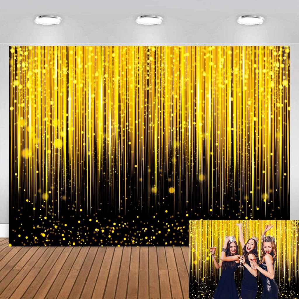 7x5ft Gold Glitter Backdrop for Photography Black and Golden Bokeh ...