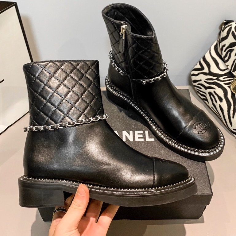 C Metal Chain Rivet Short Boot Zipper Thick Sole Single Boot Female ...