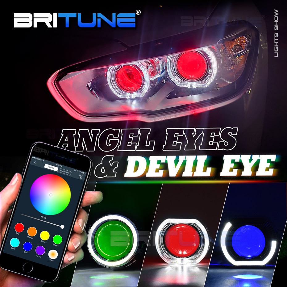 LED Bluetooth Devil Eye APP RGB H7 H4 LED Projector Angel Eye Halo Ring ...
