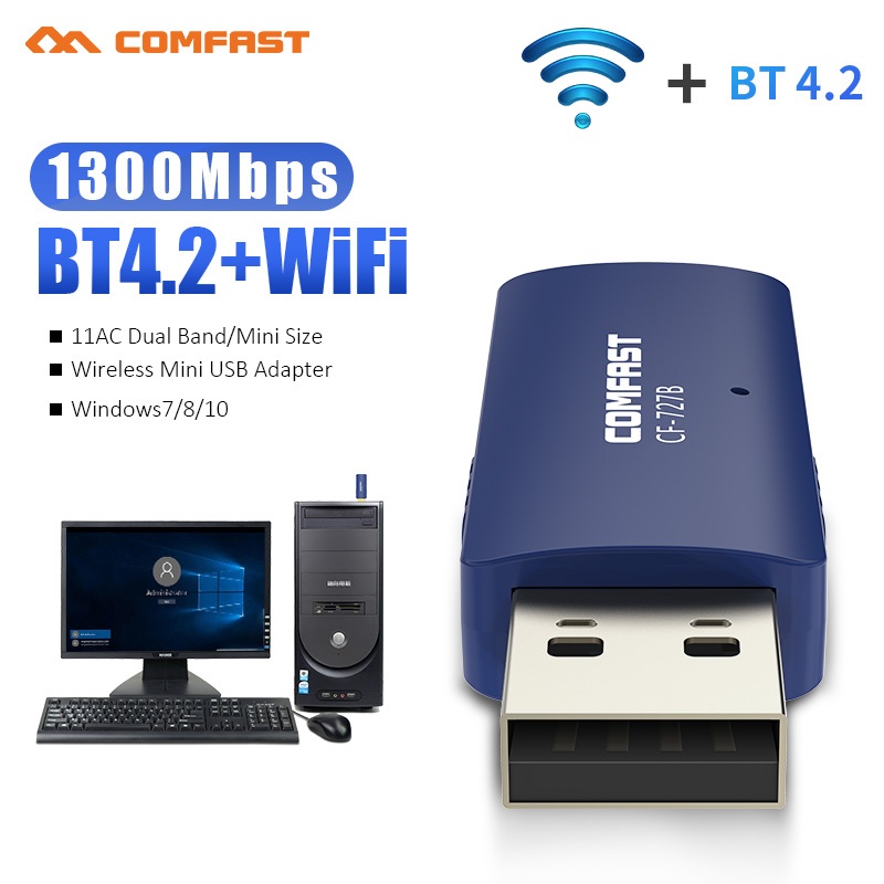 Comfast 1300Mbps USB WiFi and Bluetooth Adapter 2 in 1 for PC Network ...