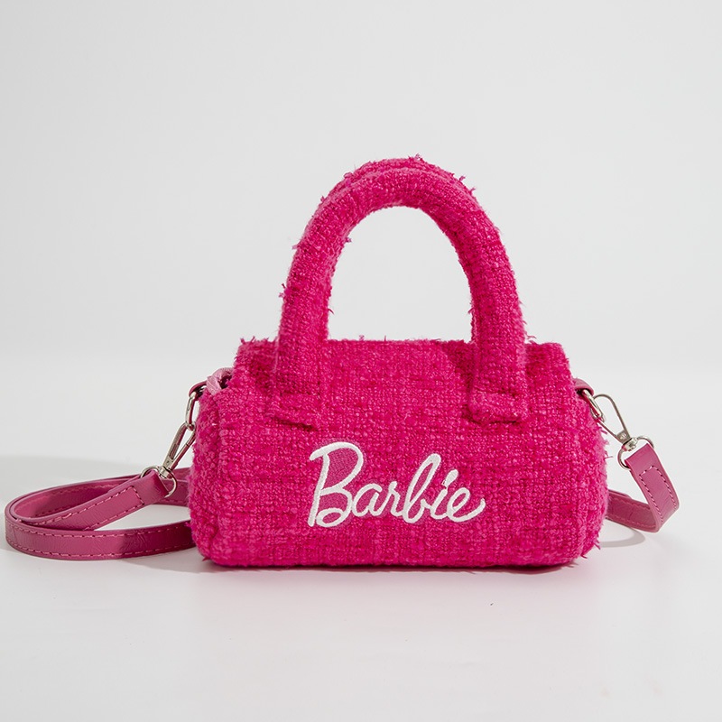 Barbie Pillow Bag Pink Cylinder Bag Cartoon Shoulder Sling Bag Cute Co ...