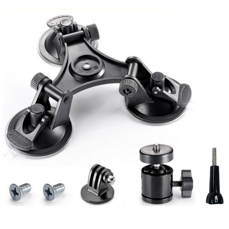 Triple Suction Cup Mount with 1/4 Threaded Head 360 Degree for Insta360 ...