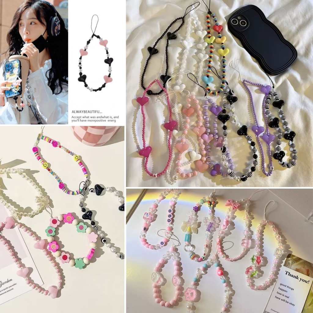 Fashion Universal Love Heart Pearl Bracelet Phone Rope Strap ...