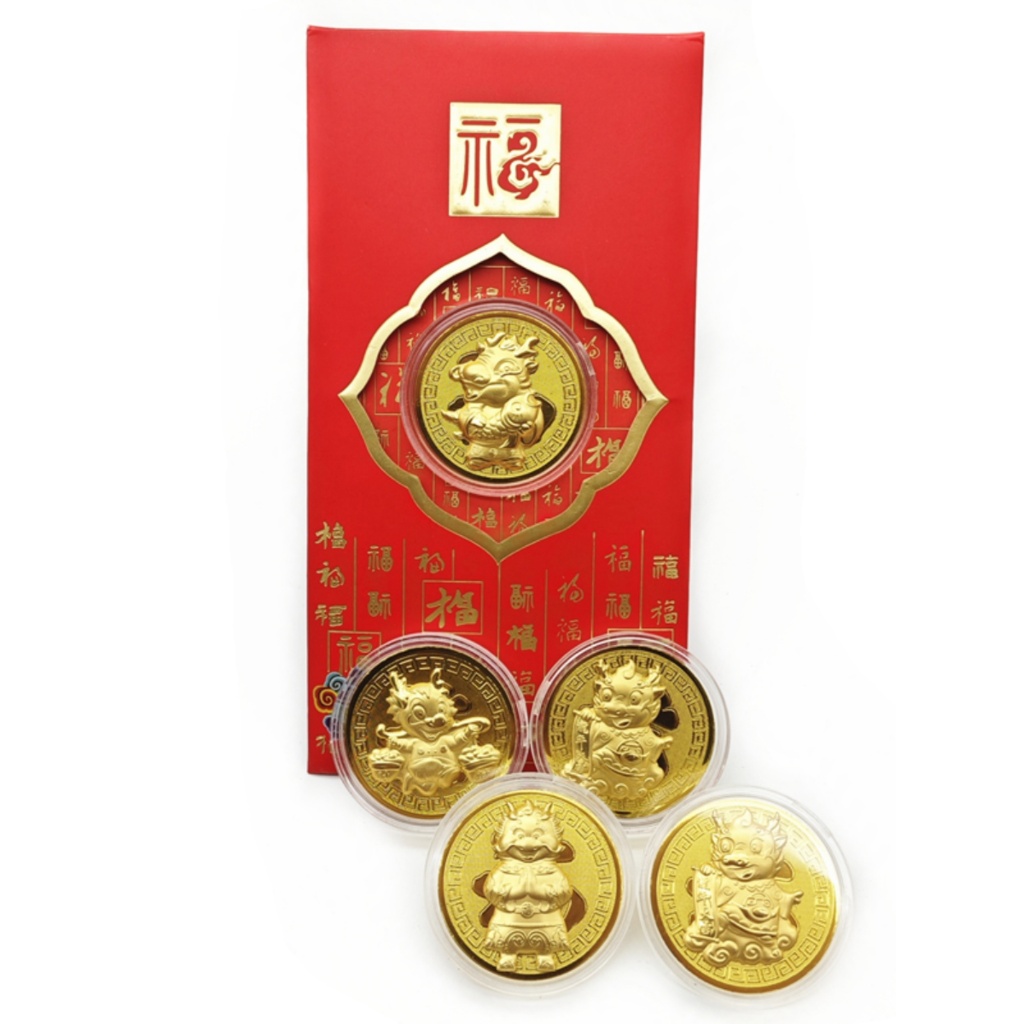 2024 CNY Dragon Gold Coin Red Packet Lucky Gold Foil Red Envelope ...