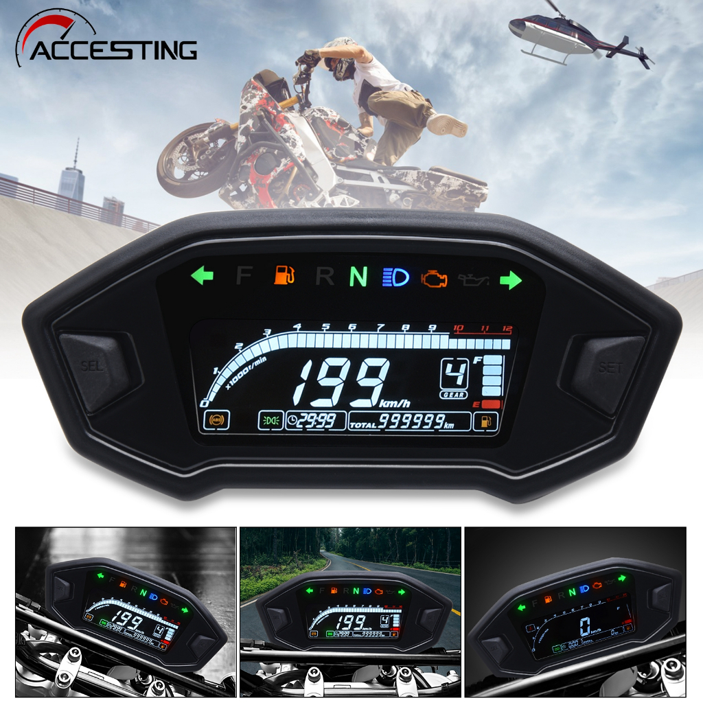 New 12000 RPM Universal Motorcycle LED Adjustable Speedometer Optional ...