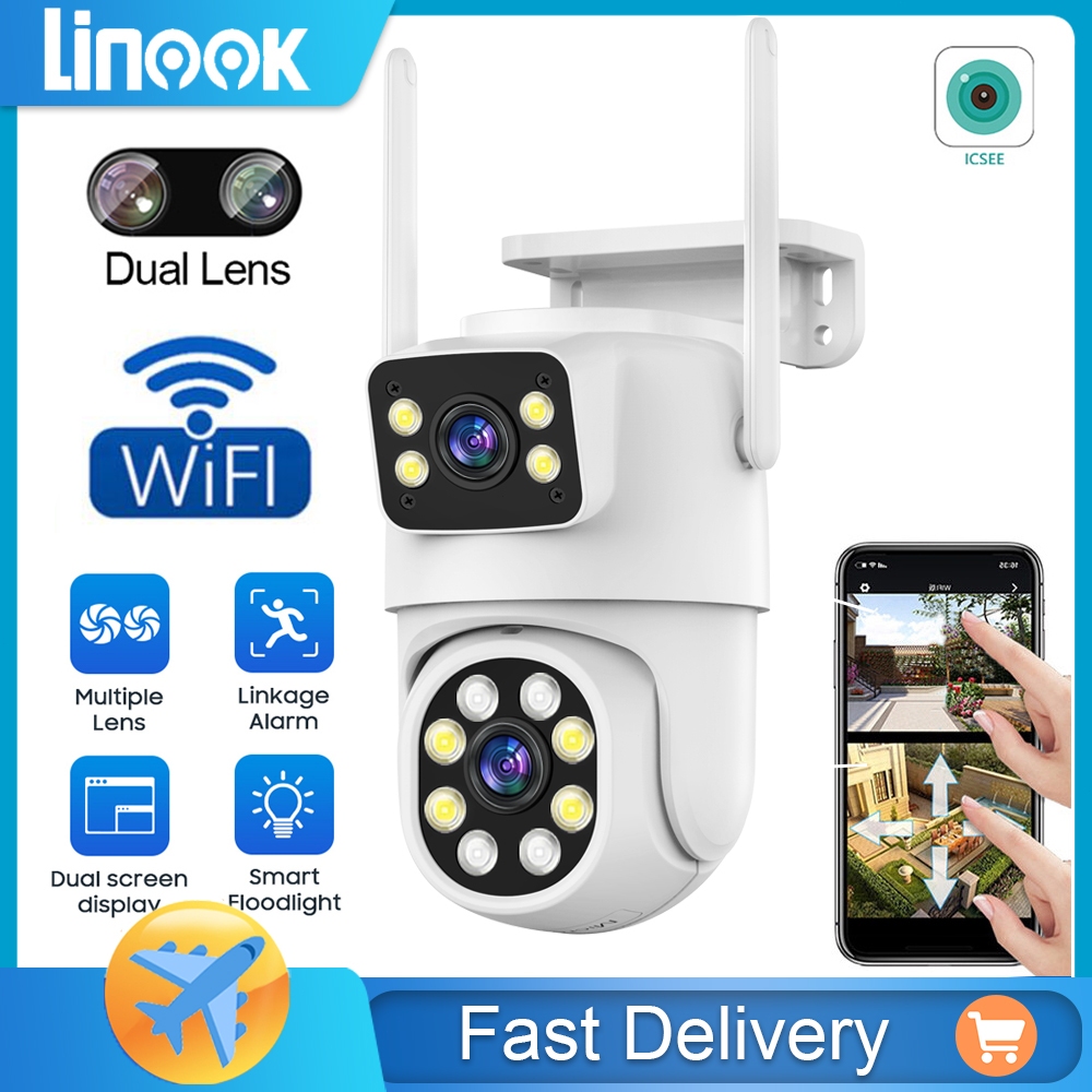 LINOOK CCTV Outdoor Surveillance Camera Dual Lens Dual Screen 4K 8MP ...