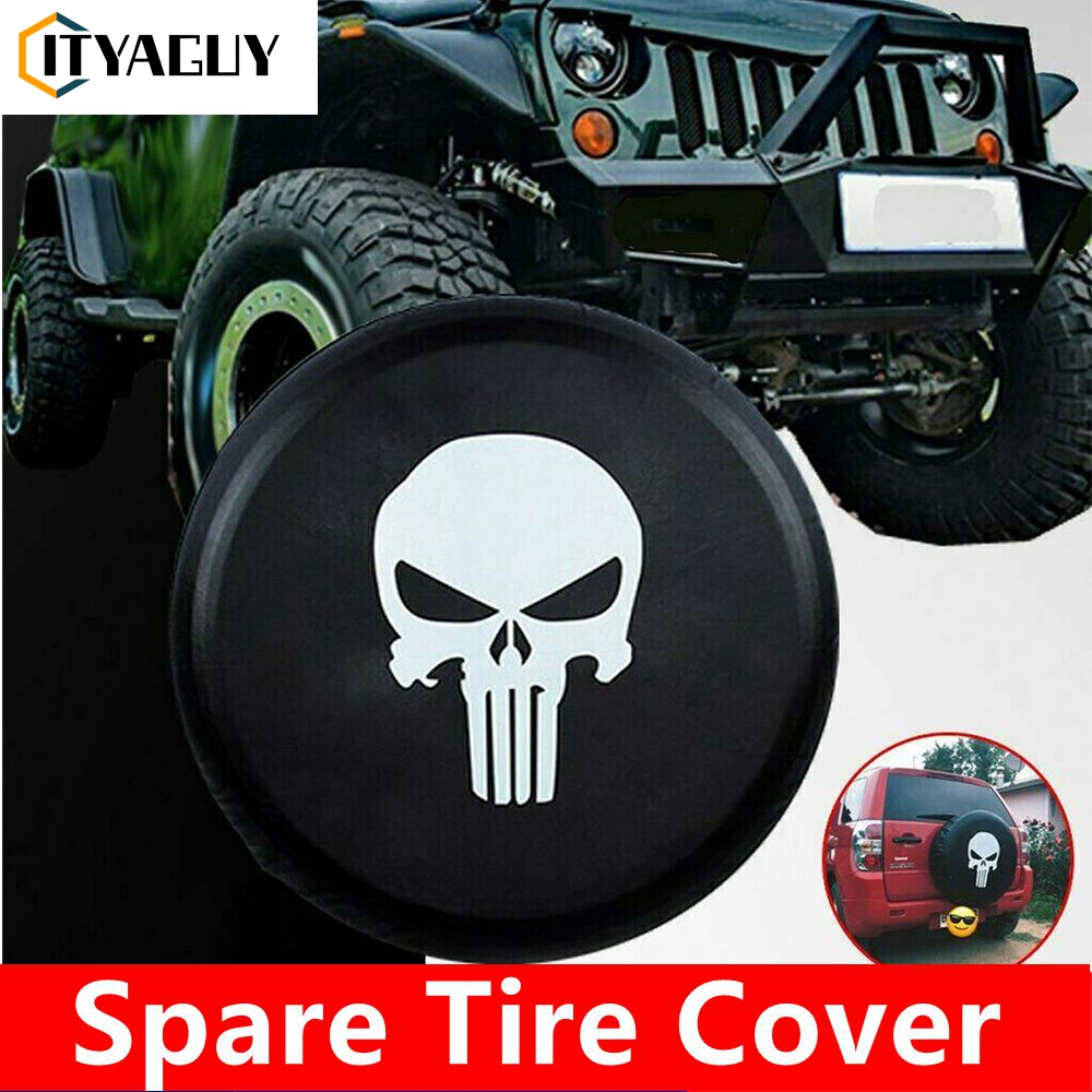 14-17inch Black PVC Spare Tire Cover Pure Skull Wheel Tyre Covers ...