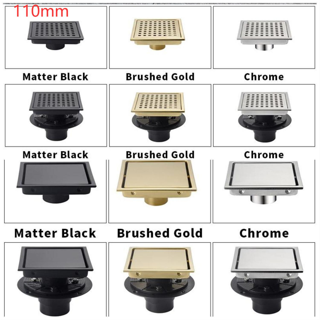 Floor Drain Bathroom Water Outlet 110x110mm Stainless Steel Black Gold ...