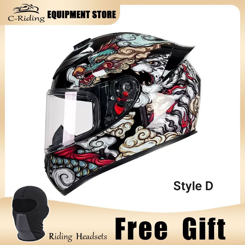 Crazy Dragon Pattern Full Face Helmet Dual Visor Helmet Full Face for ...