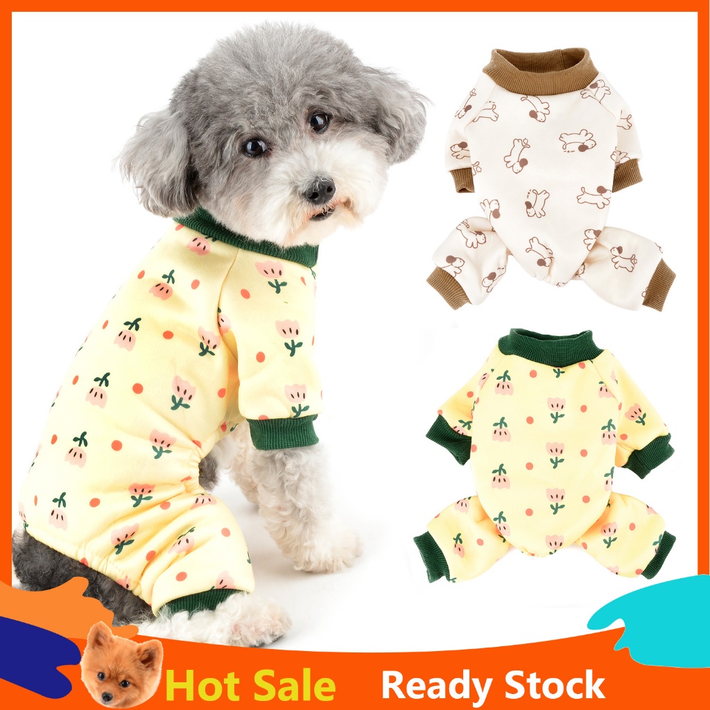 SELMAI Cute Floral Doggie Print Puppy Pajamas Pjs Pet Four-Leg Jumpsuit ...