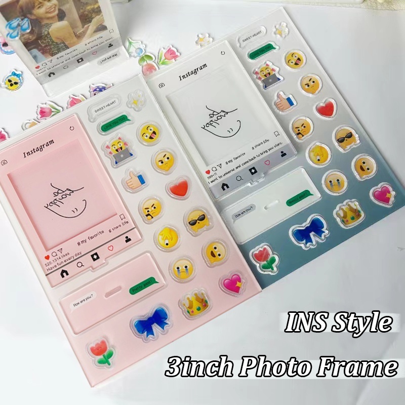 Acrylic INS photo frame with 17 cute EMOJI decorations, 3-inch idol ...