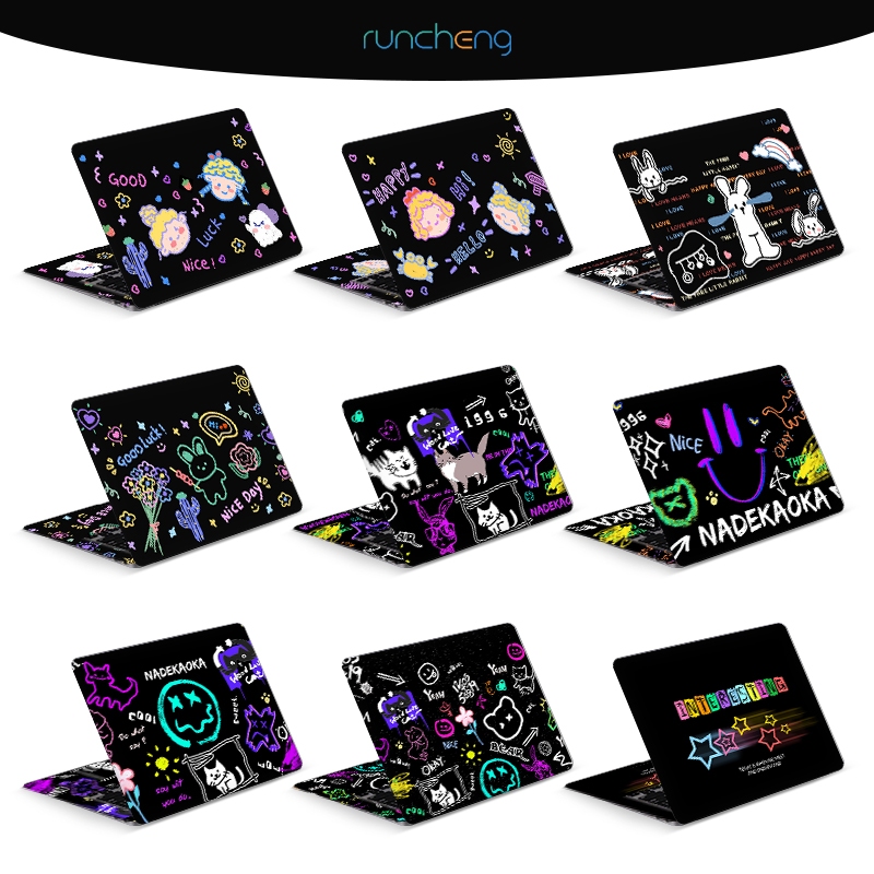 【2pcs】Laptop Cover Sticker Black Cute Colorful Design Laptop Computer ...