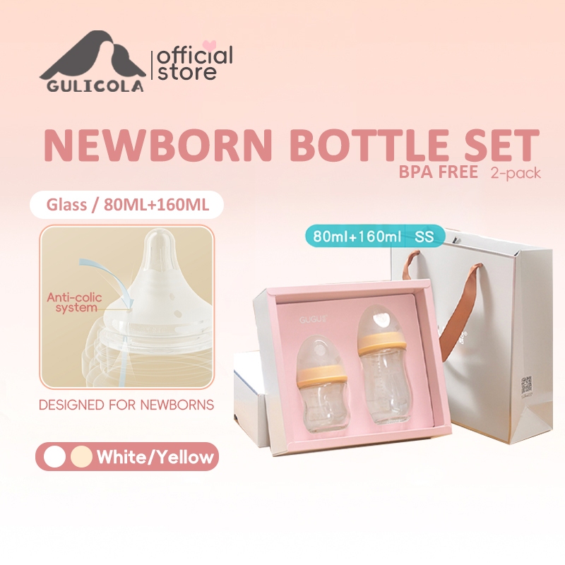 Gulicola Newborn Baby Glass Feeding Bottle Gift set, 3 oz&5 oz, 0-3 ...