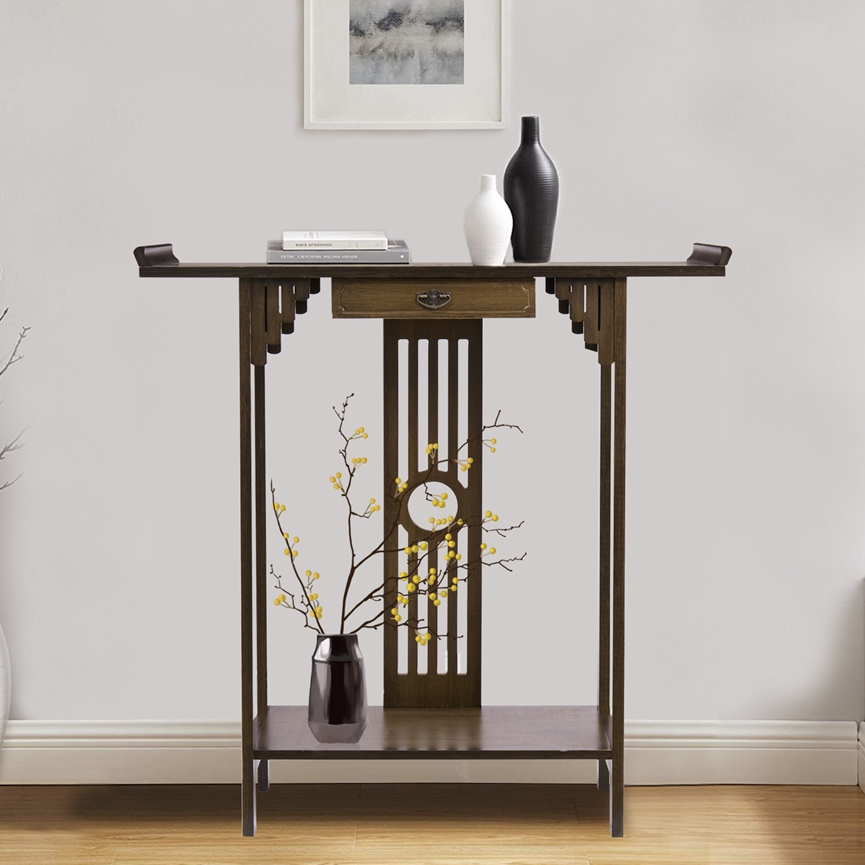 Rustic Console Sofa Table Narrow Side End Table with Shelf Wood Entry ...