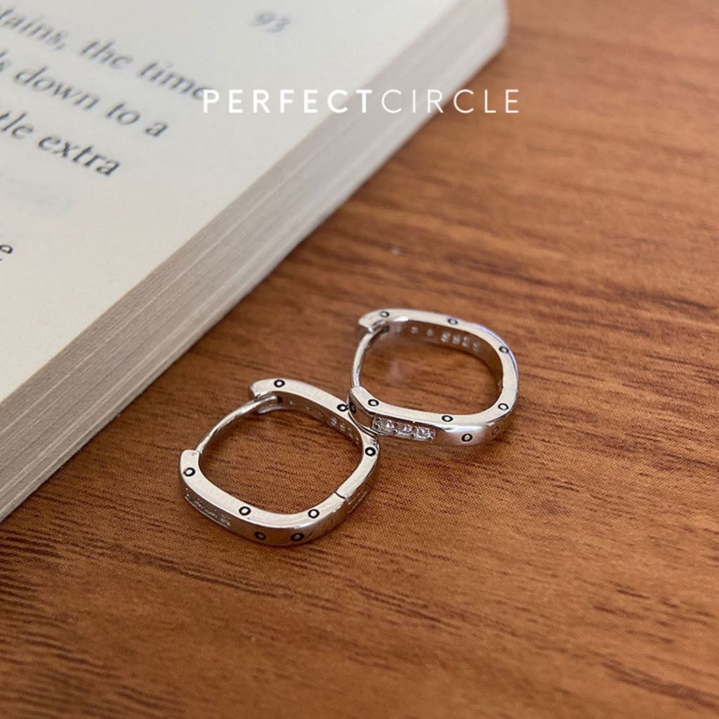 S925 Silver Rectangle Diamond Hoop Earrings • Hypoallergenic Piercing • Minimalist Loop Huggies ...