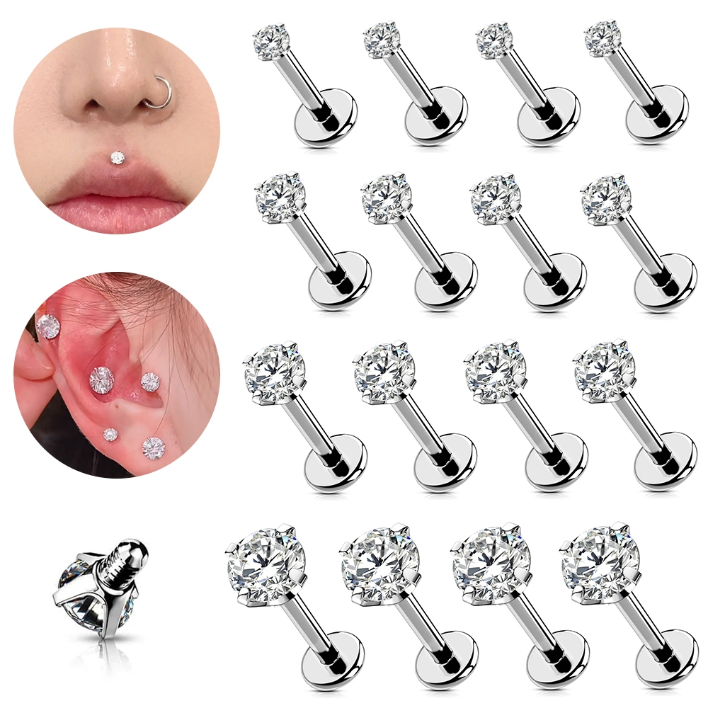 1 PC 2/3/4/5/6mm Crystal Stainless Steel Labret Piercing Monroe Nose ...
