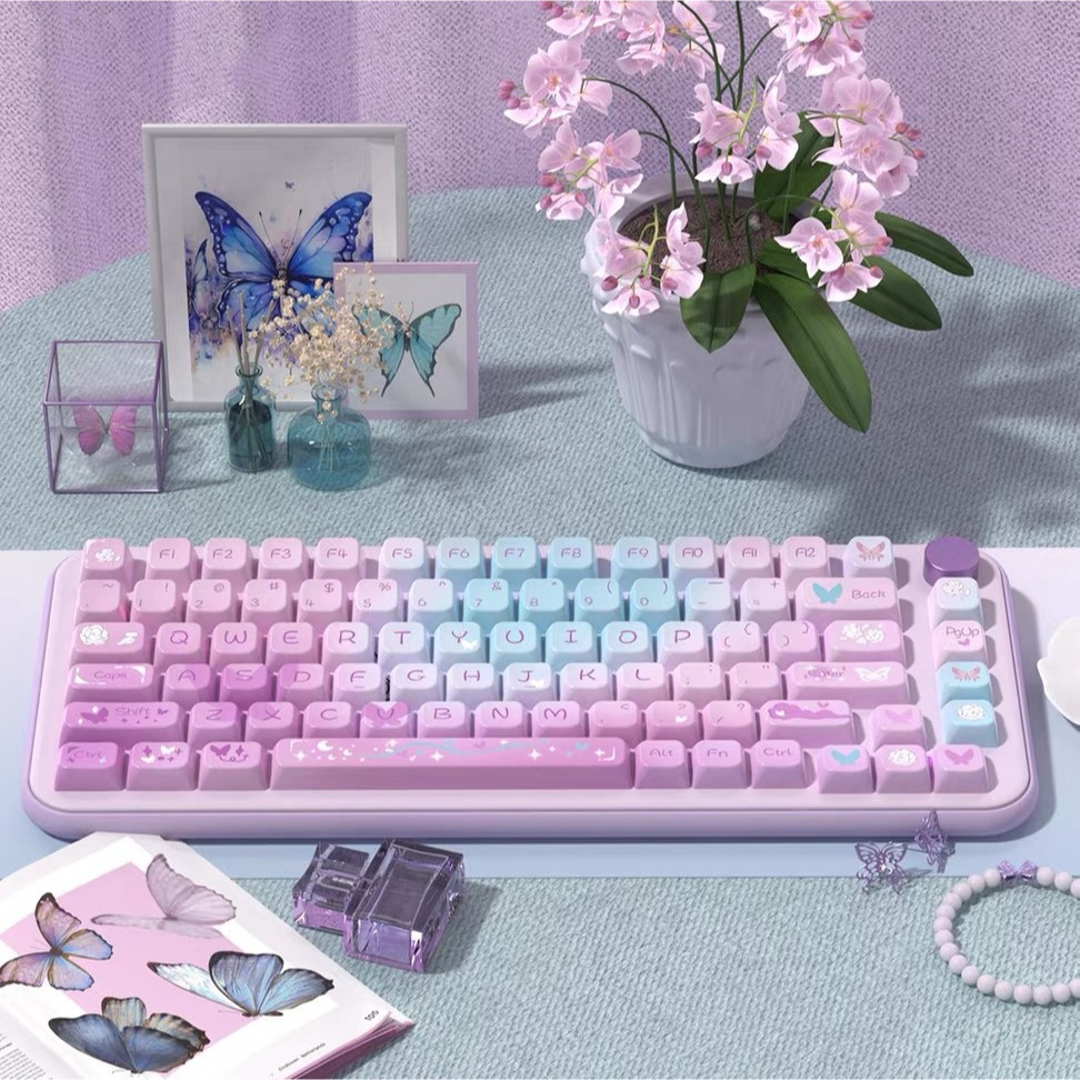 Dream Purple Butterfly Keycap 138/158 Keys MDA/Cherry PBT Five sided ...