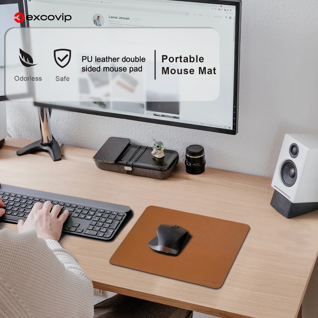 Excovip Double-Sided Leather Mouse Pad Soft Feel Comfortable Office ...