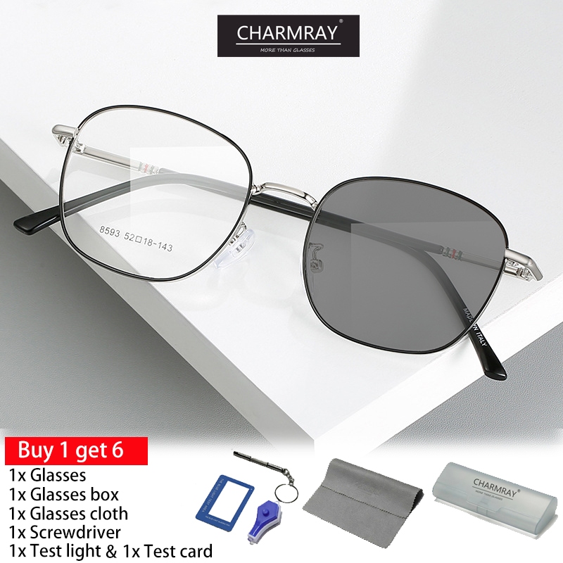 CHARMRAY Anti Radiation Photochromic Eyeglasses For Men And Women Metal ...