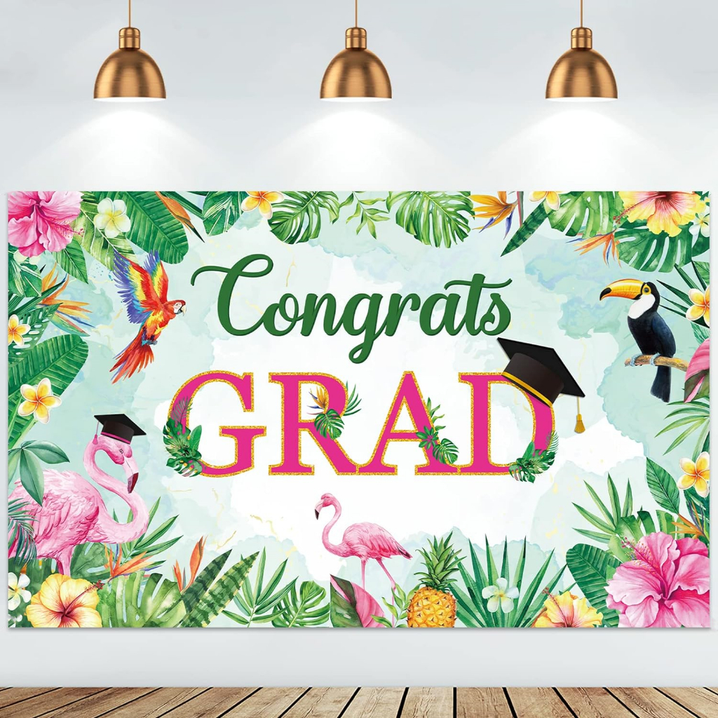 7x5ft Hawaiian Graduation Party Decorations Graduation Banner Backdrop ...