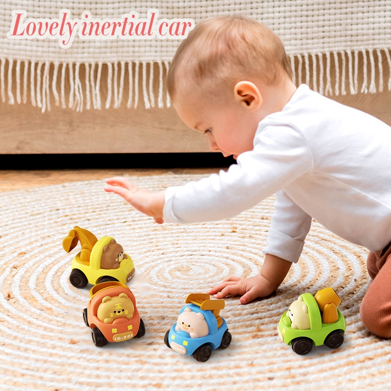 Inertia pull back cartoon animal engineering truck, excavator, dump ...