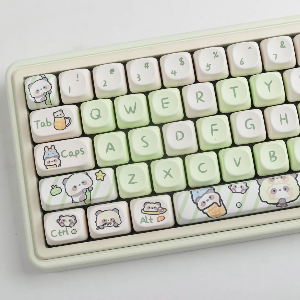 1 Set Cute Cartoon Milk Green Panda Keycaps MOA Profile Keycap PBT Dye ...