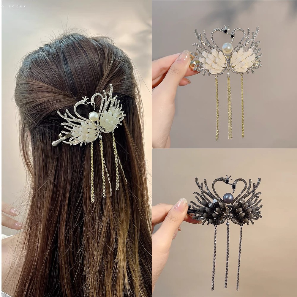 Korean Hairpin Crystal Swan Tassel Twist Hairpin Girl | Shopee Philippines