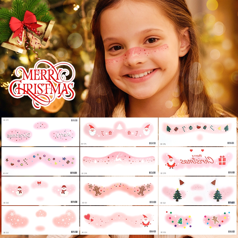 Christmas Face Makeup Tattoos Waterproof Children's Face Stickers Rave ...