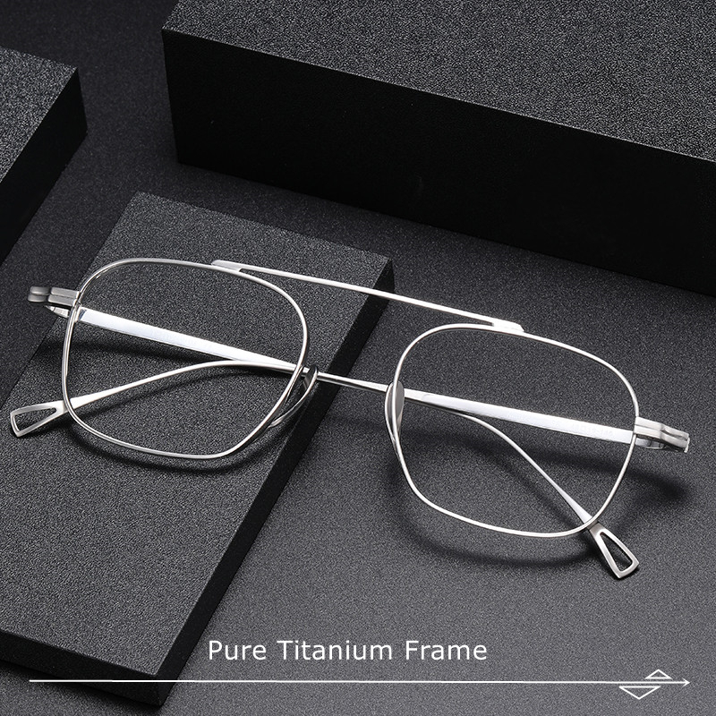 Japanese Minimalist Middle Beam Unique Pure Titanium Square Aviator ...