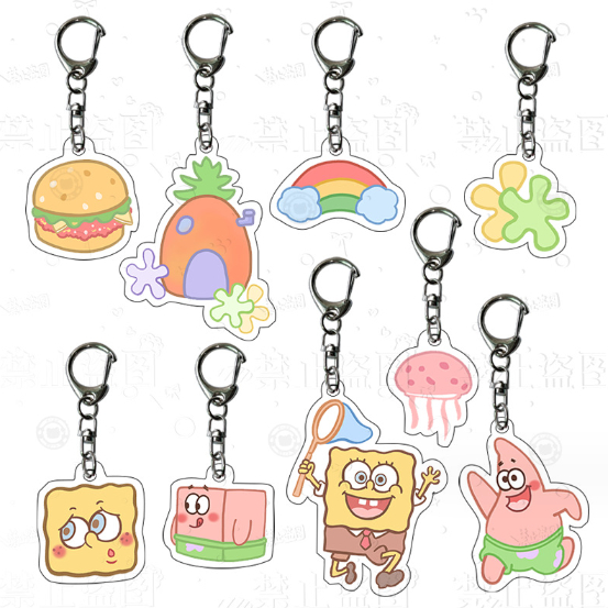 Anime Cartoon SpongeBob SquarePants Pie Daxing Acrylic Keychain Pendant ...