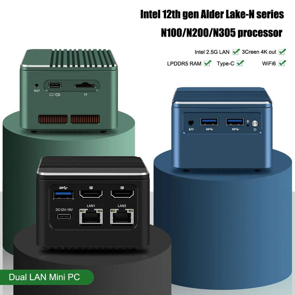 Mini PC 12th Gen Alder Lake N100 N200 N305 2*Intel 2.5G LAN LPDDR5 M.2 ...