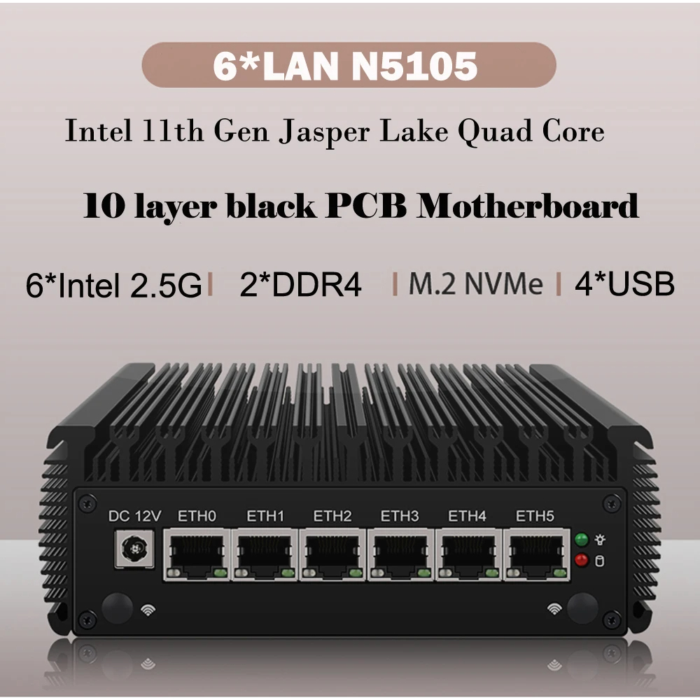 6*LAN 2.6G i226 pfSense Firewall Mini PC Intel Quad Core N5105 N6005 2 ...