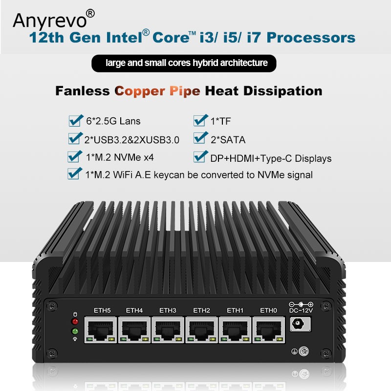 12th Gen Alder Lake 2.5G Soft Router Intel i7 1265U i5 1235U i3-1215U 8505 6x Intel i226-V ...