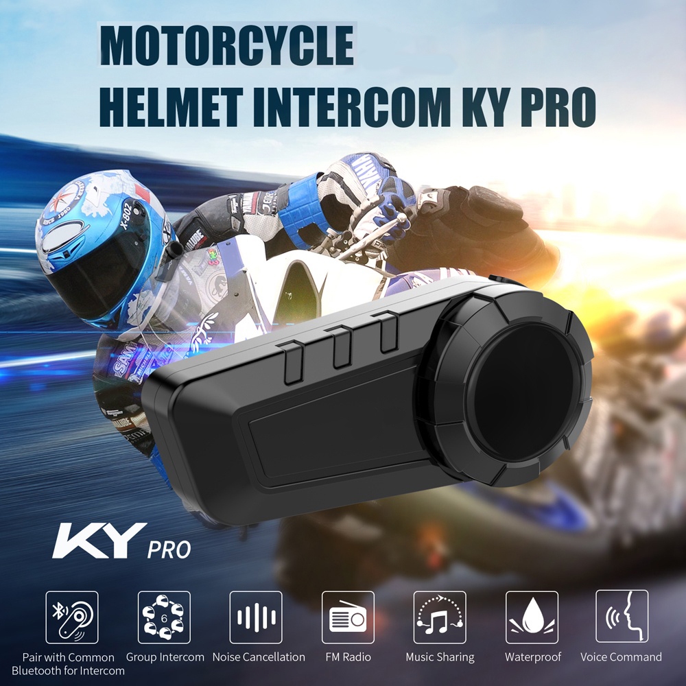 KY PRO Bluetooth 5.0 Motorcycle Intercom Helmet Headset 6 Riders Group ...