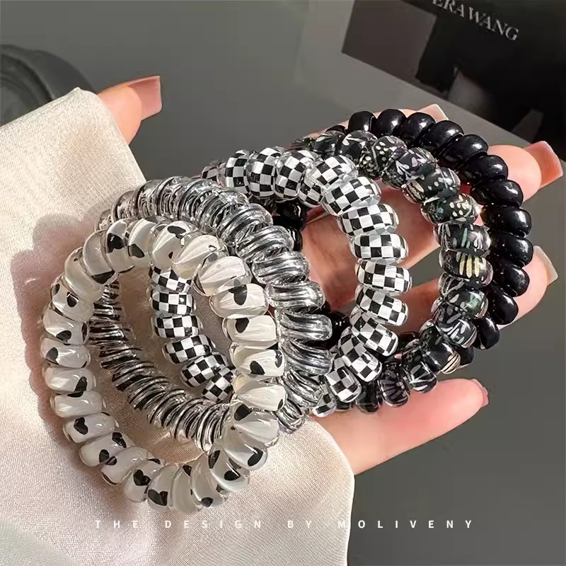 5PCS/Set Fashion Candy Color Telephone Hair Ring Hairband Simple High ...