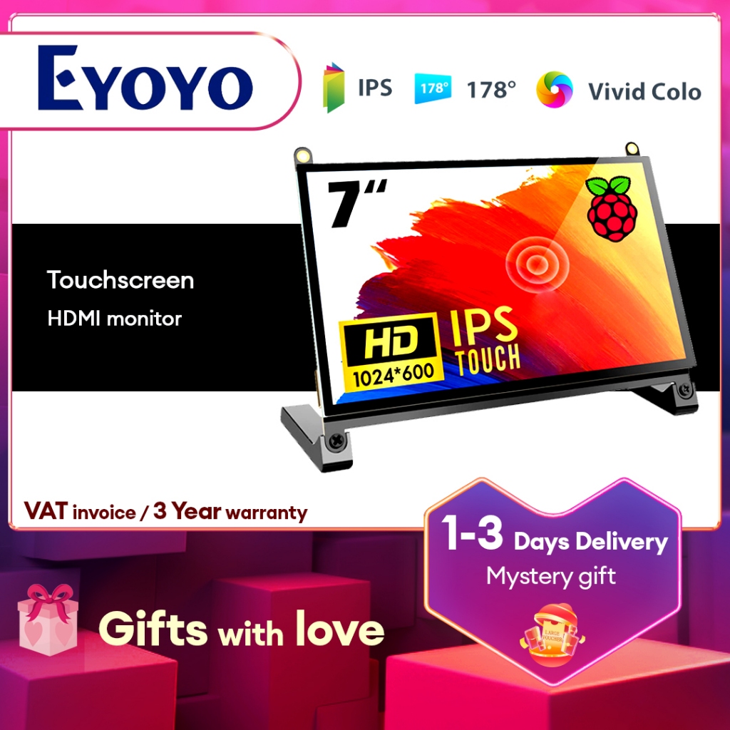Eyoyo 7 Inch LCD HDMI Display Screen 1024x600 Ultra HD Display Screen ...