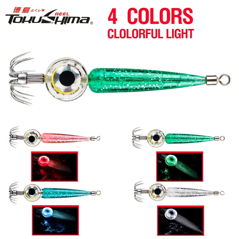 1PC Squid Jig Hooks Deep Sea LED Light 4 Color Led Squid Bait Hook Eye ...