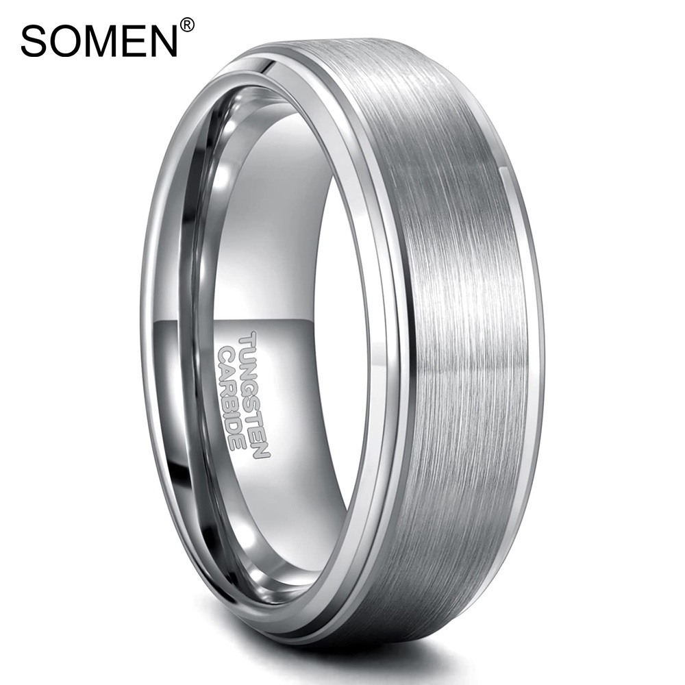 SOMEN 8mm Fashion Tungsten Rings for Men Women Silver Brushed Wedding ...