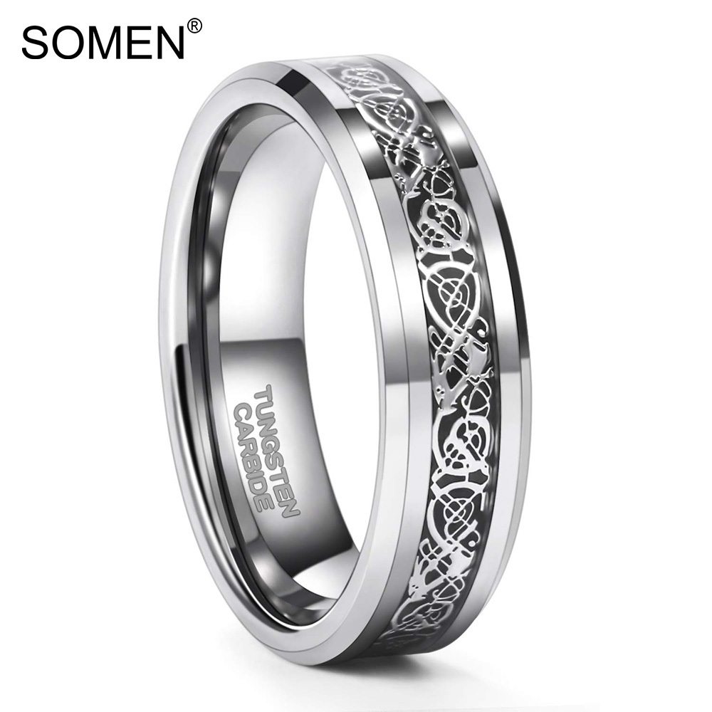 SOMEN 6mm Celtic Tungsten Rings for Men Women Dragon Design Wedding ...