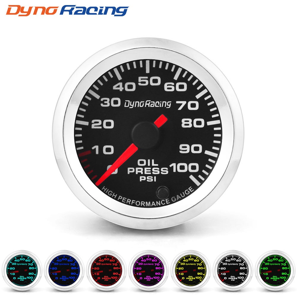 Dynoracing 2" 52mm 12V Oil Press Meter PSI 7 Colors Pointer Oil Pressure Gauge With Stepper ...
