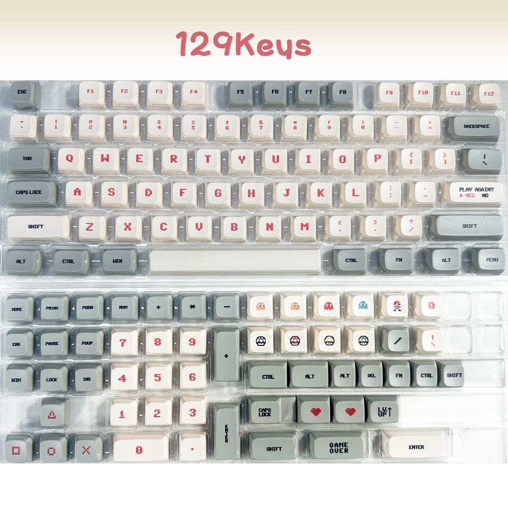 Retro Mario Red and White Keycaps XDA profile PBT 129 Keys Suitable for ...